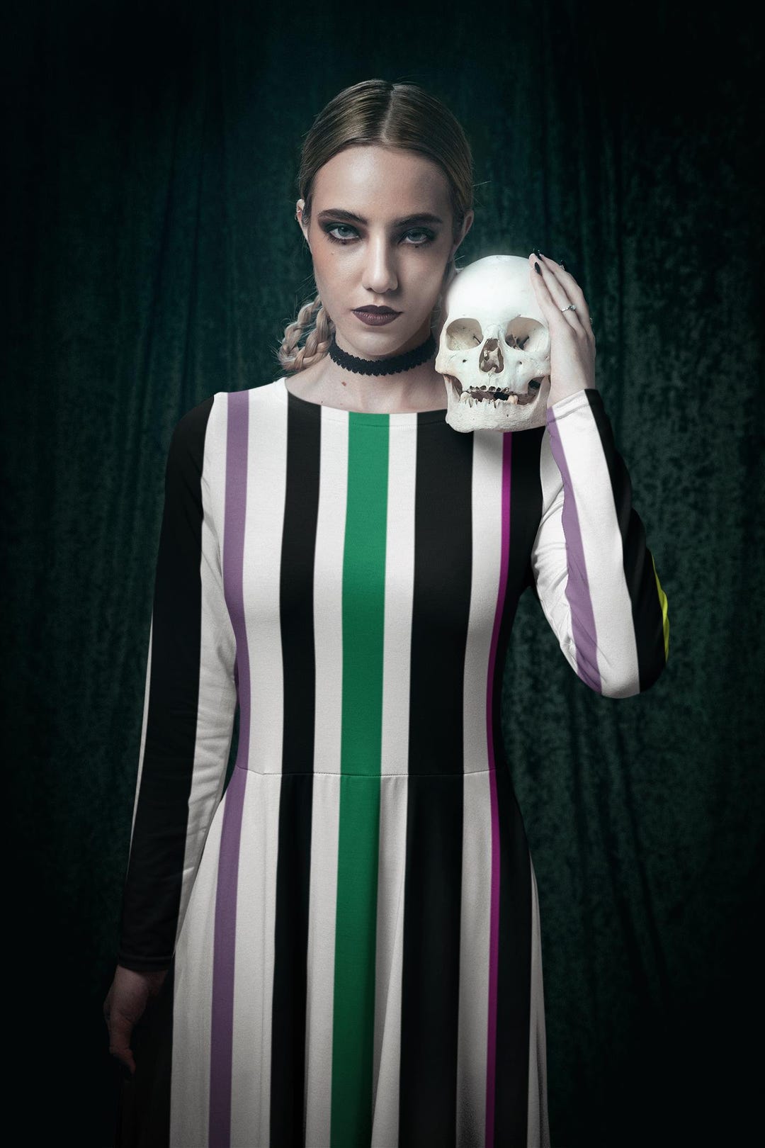 Beetlejuice Inspired Striped Halloween Outfit, Long Sleeve Dance Dress ...