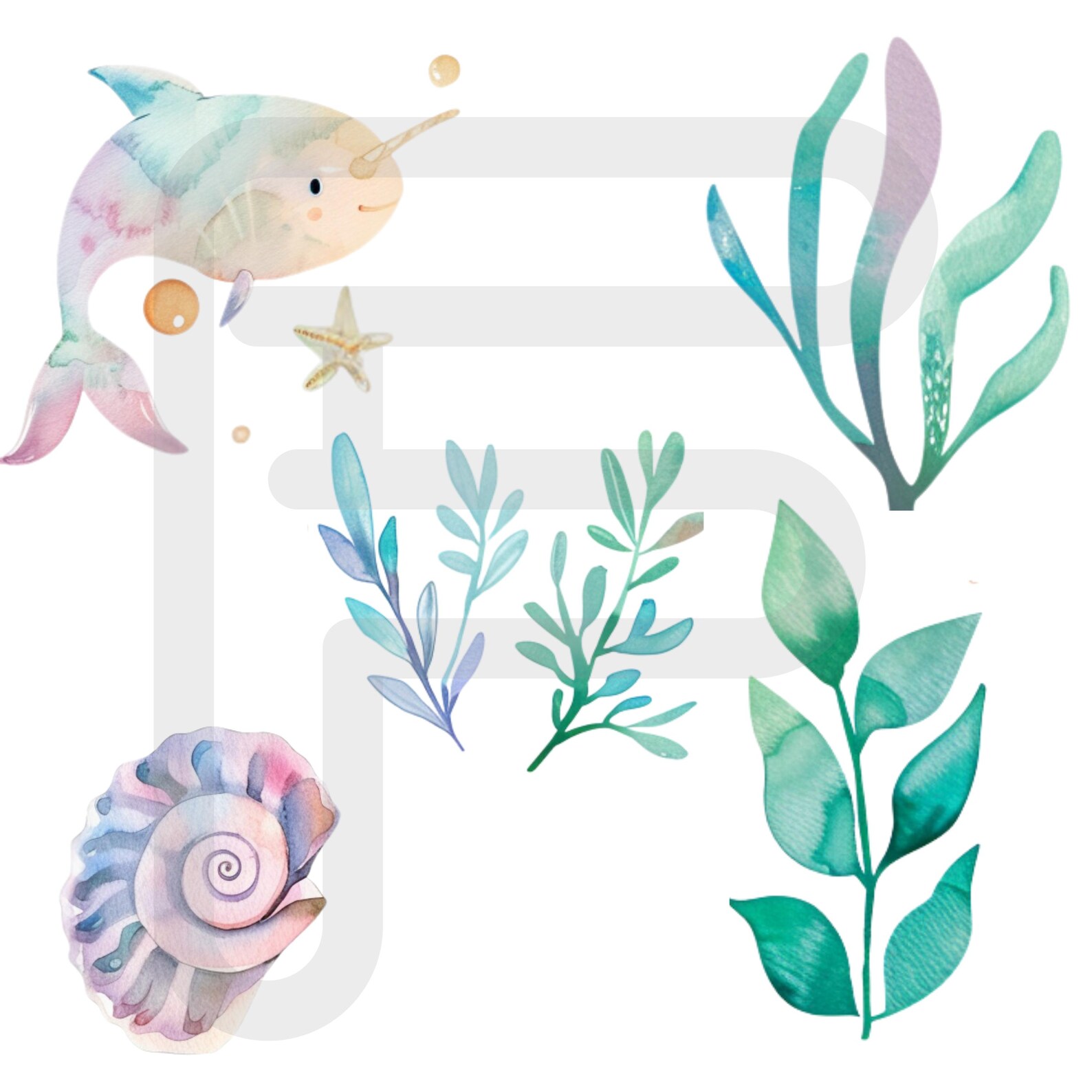 Whimsical Mermaid Watercolor Clipart Set - 30 Pngs, Dreamy Ocean ...