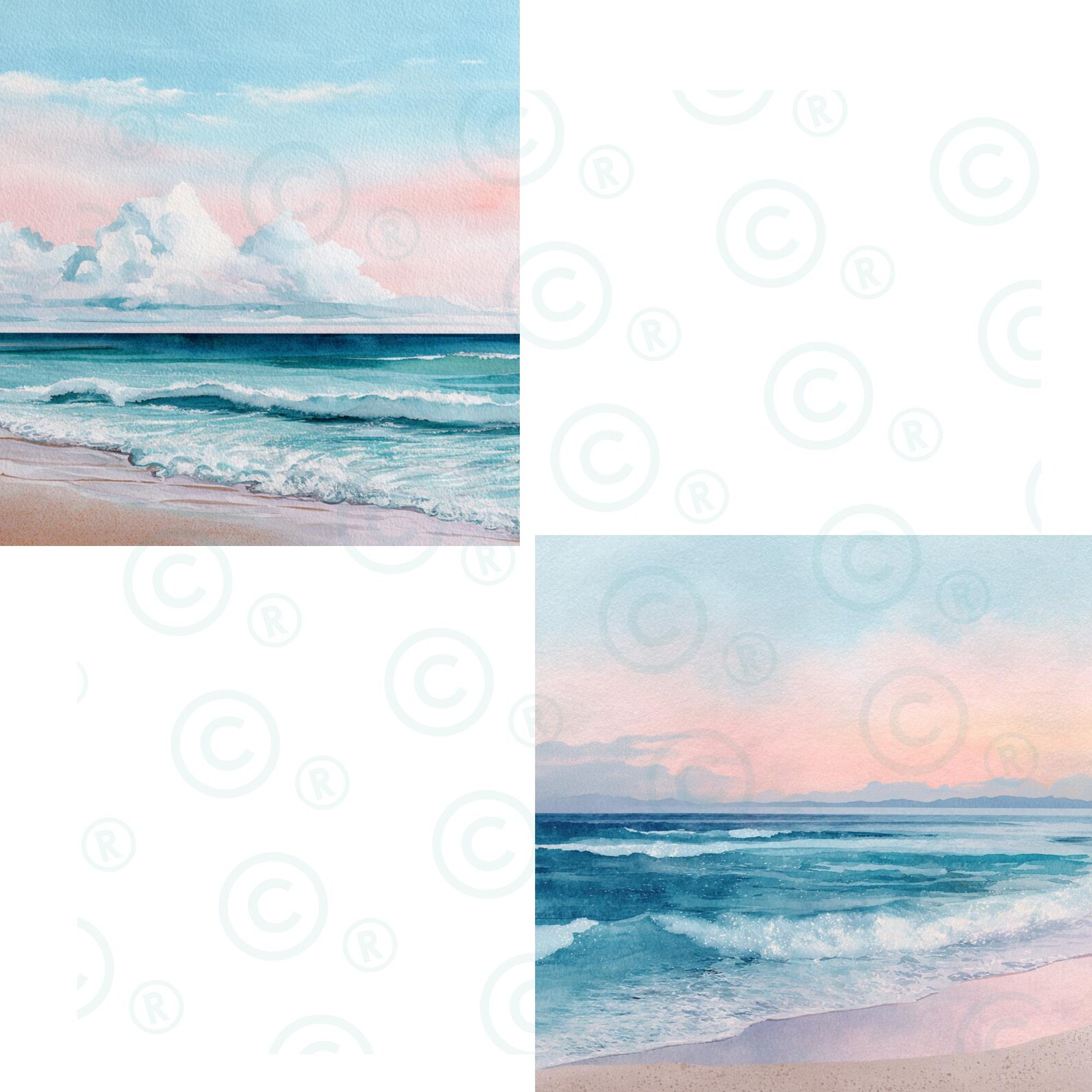 Watercolor Ocean Scenery Clipart Bundle 16 Ocean Landscapes Pngs Boho ...