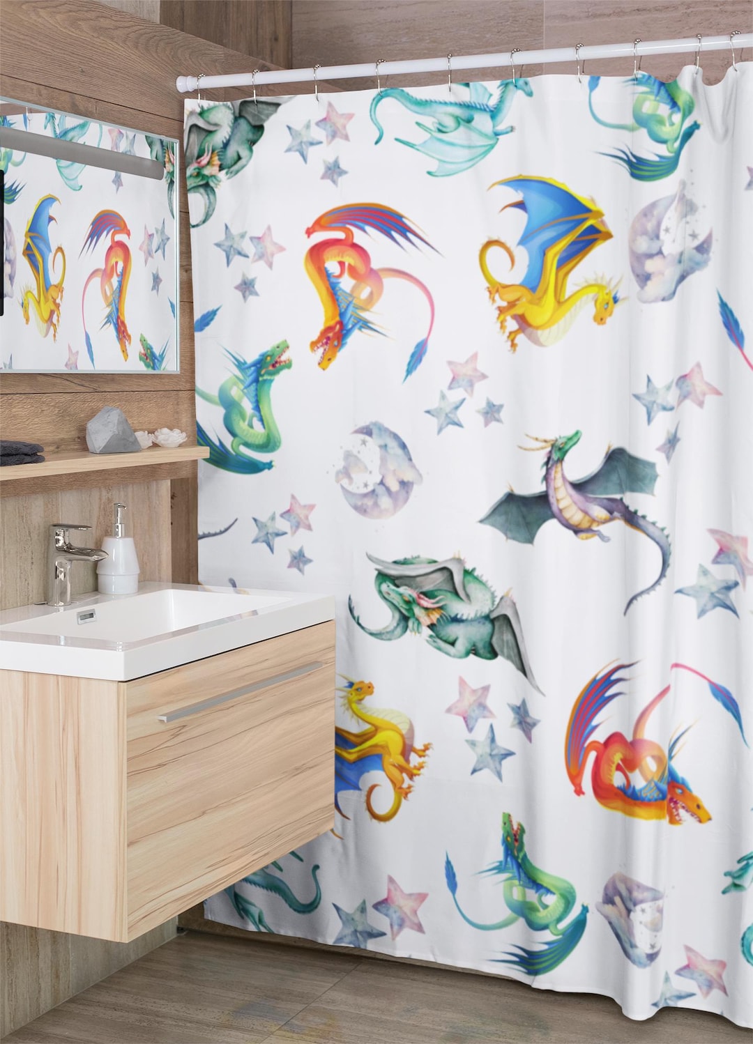 Enchanting Dragon Shower Curtain for a Mythical Bathroom Escape - Etsy
