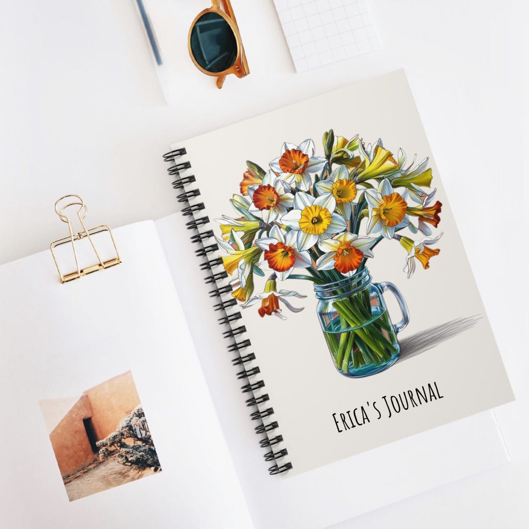 Custom Narcissus Birth Month Notebook - Personalized Floral Journal for ...
