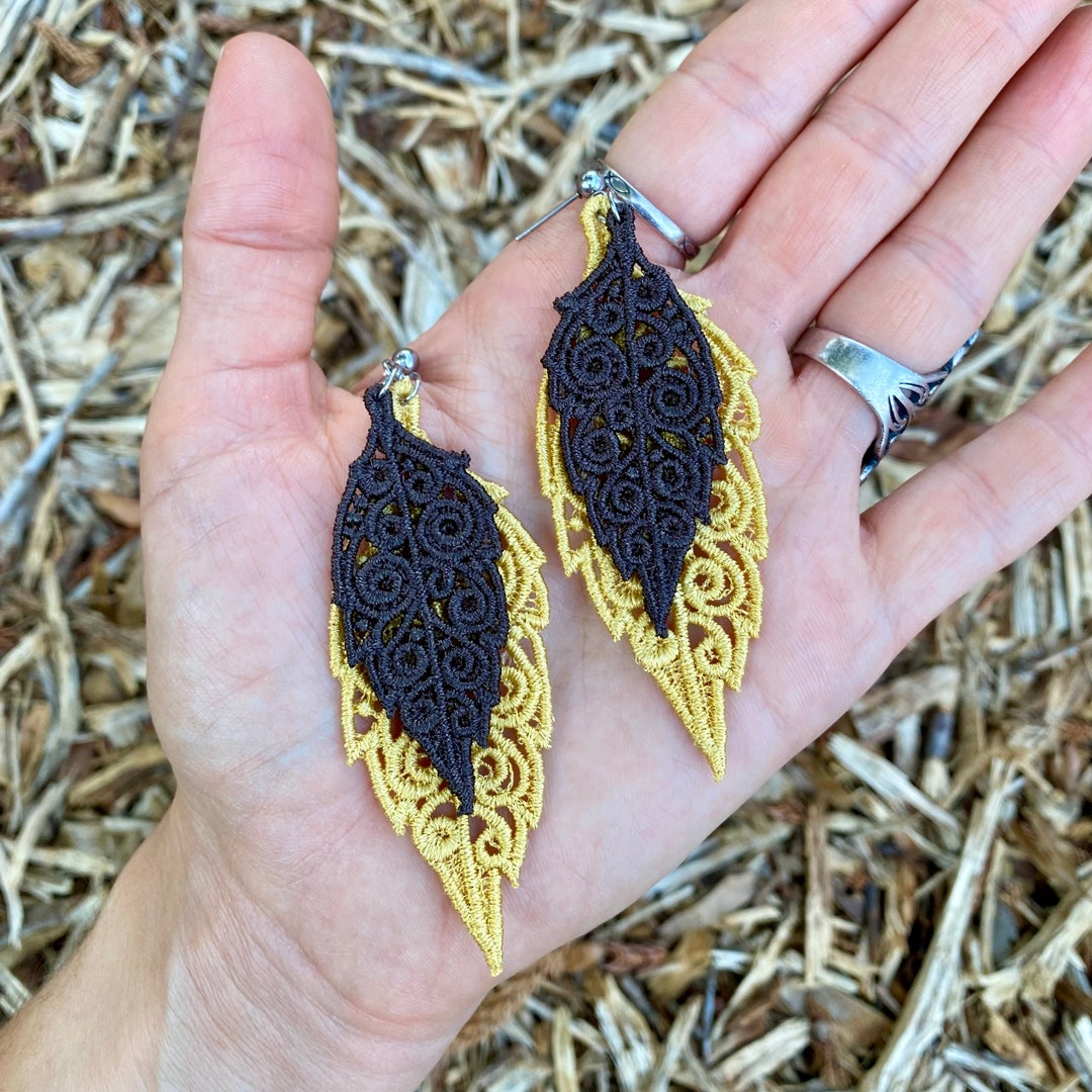 Filigree Feather Double Dangle Lace Statement Earrings - Etsy