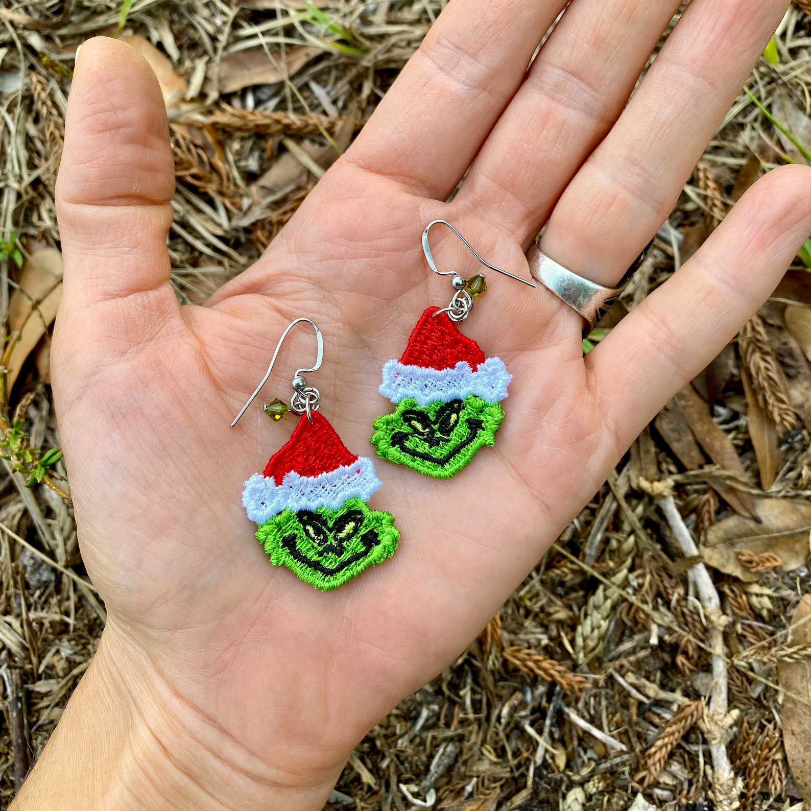 Grinch Embroidered Statement Earrings - Etsy