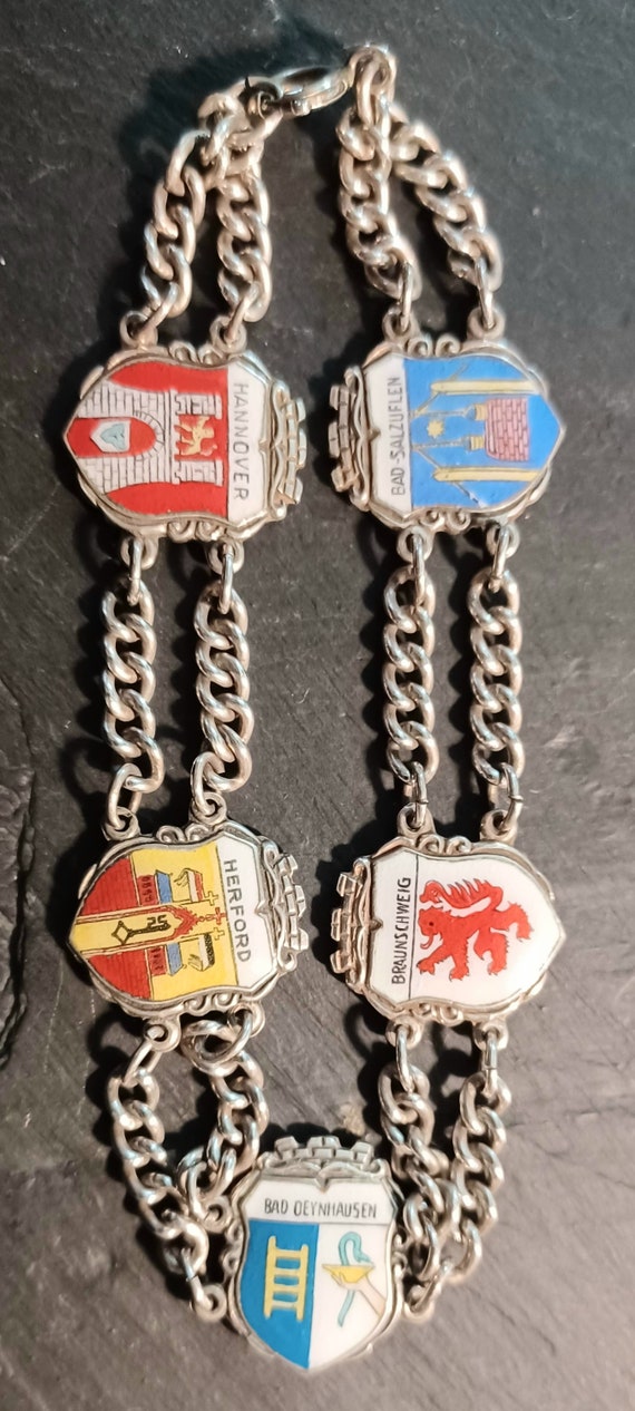 5 Vintage 800 835 Silver Enamel Travel Shield Charms … - Gem