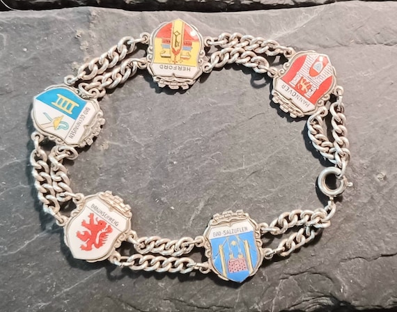 5 Vintage 800 835 Silver Enamel Travel Shield Charms … - Gem