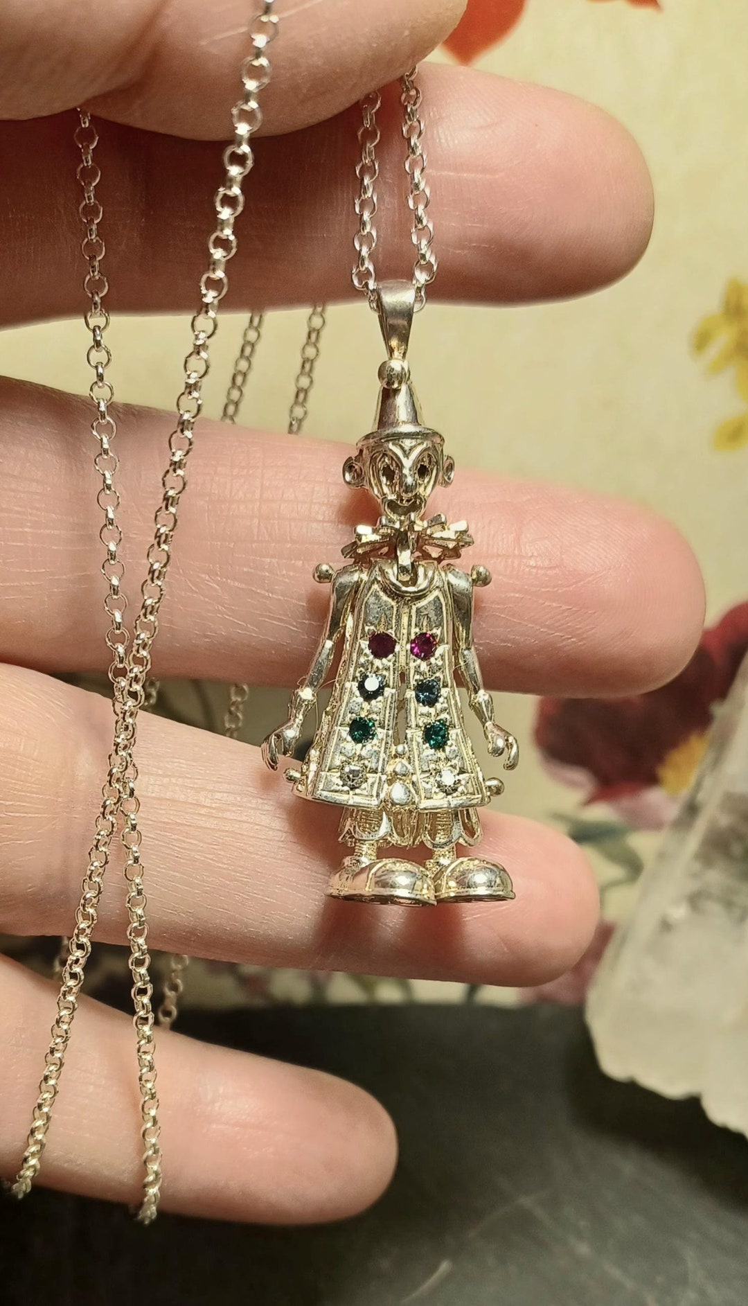 Vintage Silver Articulated Clown Pendant Height 4.cm & Dainty Silver ...