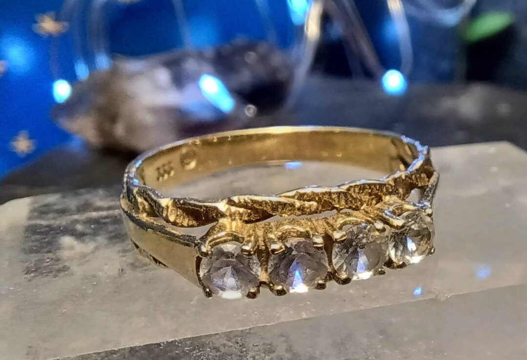 Vintage 1950'S Bohemian 333 8kt Gold Cubic Zirconia 4 Stone Ring, 333 ...