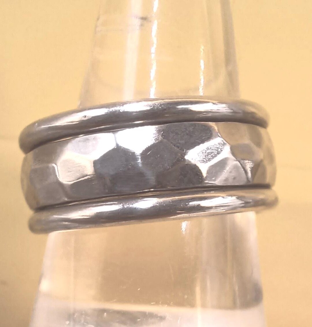 Vintage Hallmarked Silver Rock Shiny Facetted Linked Split Ring Band ...