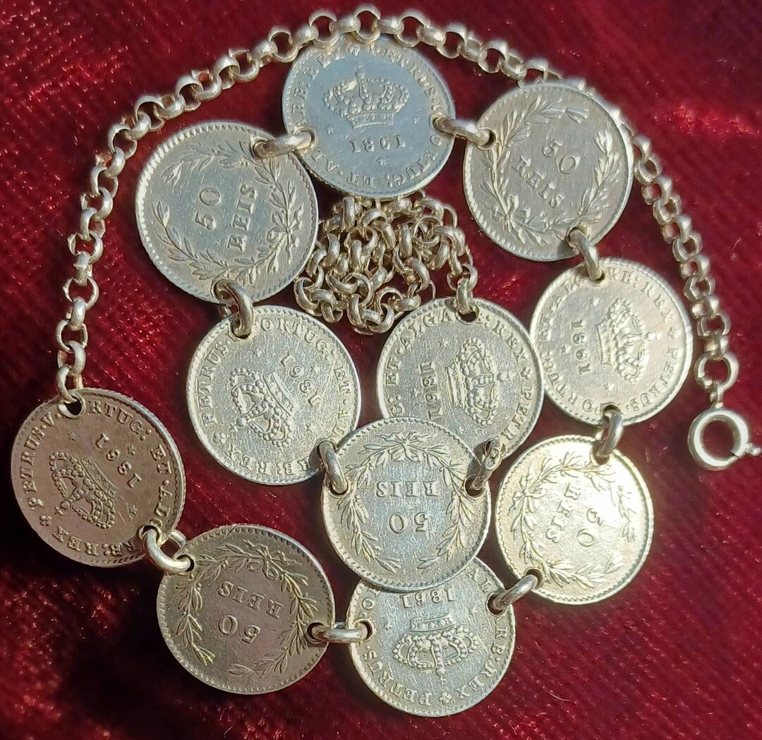 Antique Real Silver Coin Choker - Necklace, Solid Silver 11 Portuguese ...