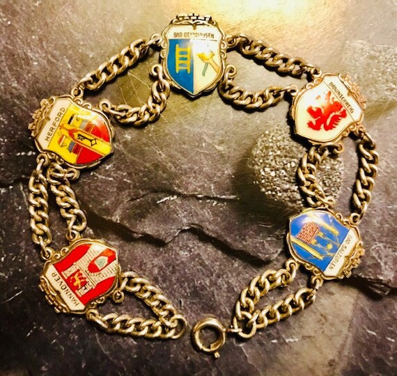 5 Vintage 800 835 Silver Enamel Travel Shield Charms … - Gem