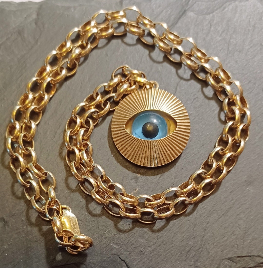 Vintage 9ct Yellow Gold Evil Eye Pendant & 9ct Yellow Gold Rolo Belcher ...
