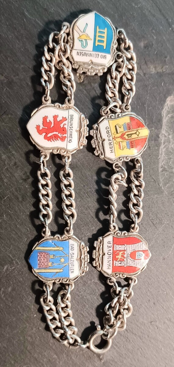 5 Vintage 800 835 Silver Enamel Travel Shield Charms … - Gem