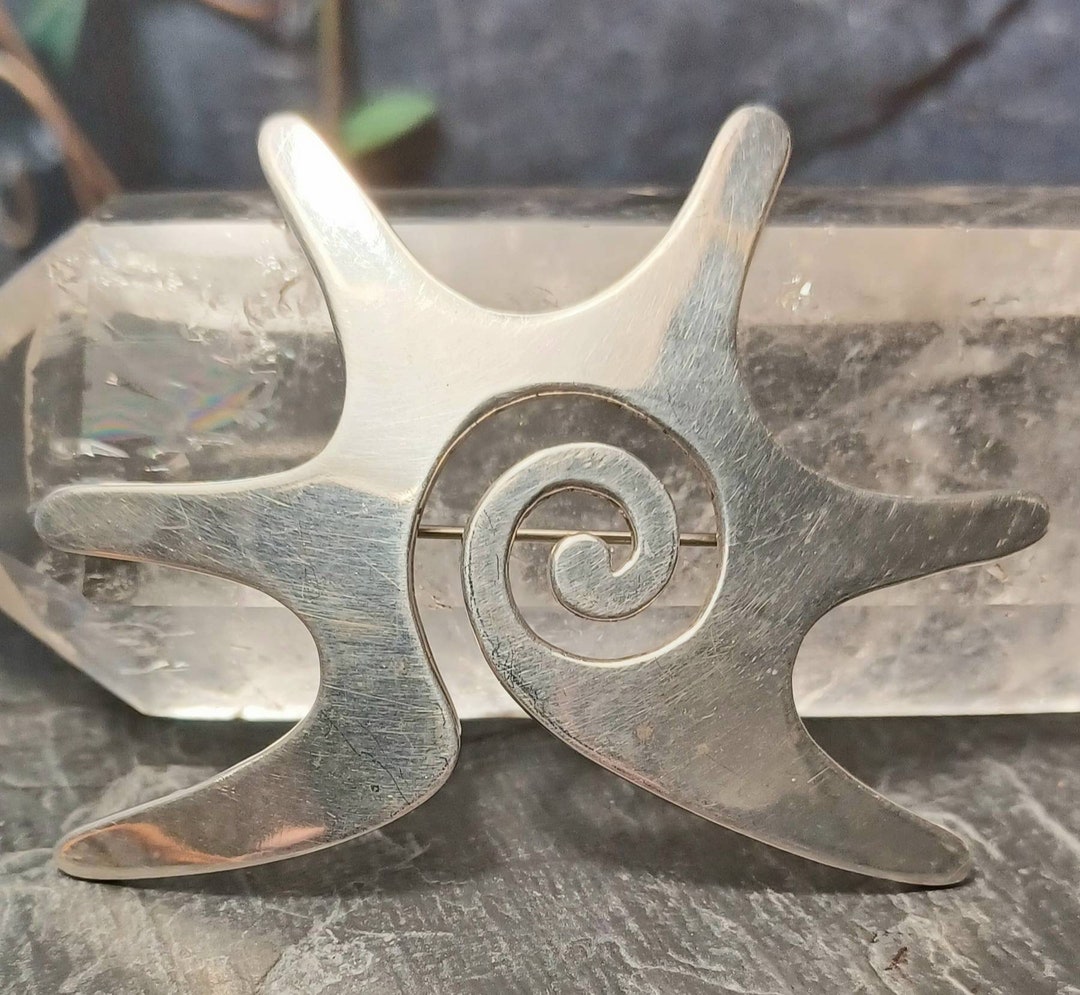 Vintage Sterling Silver Spiral Sunburst Brooch 1996 Modernist ...