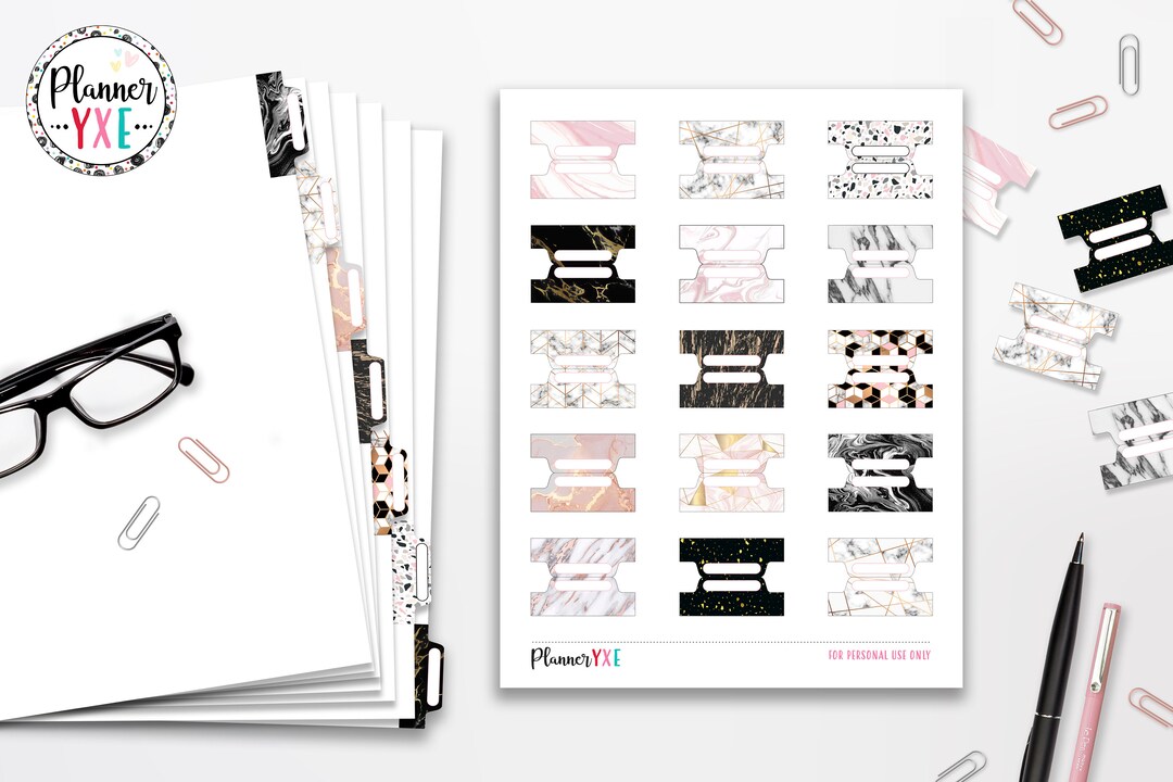 Pink Black Marble Planner Tabs Printable, Marble, INSTANT DOWNLOAD ...