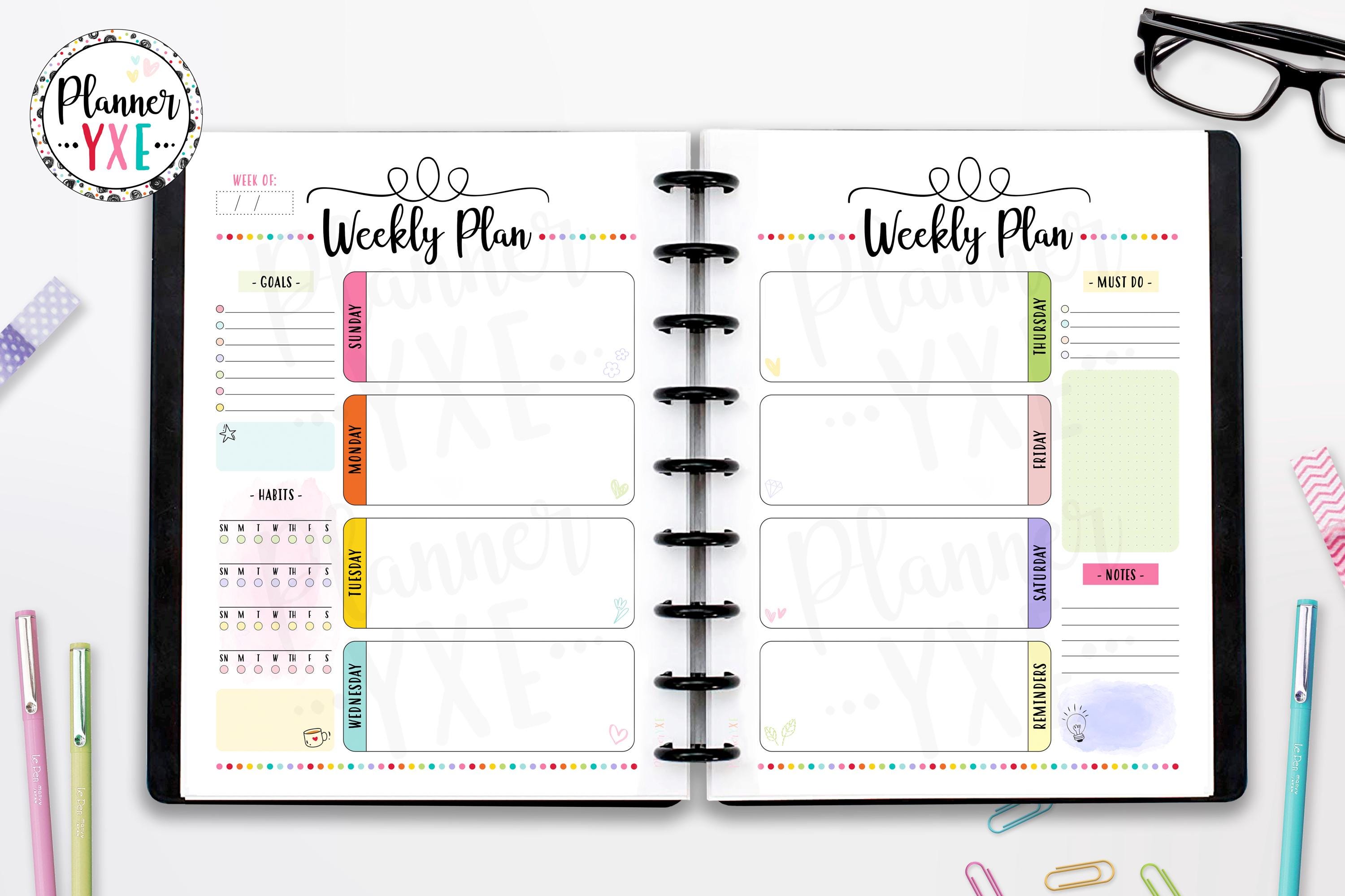 Weekly Planner 2 Page Spread Printable, Sunday Start, INSTANT DOWNLOAD ...