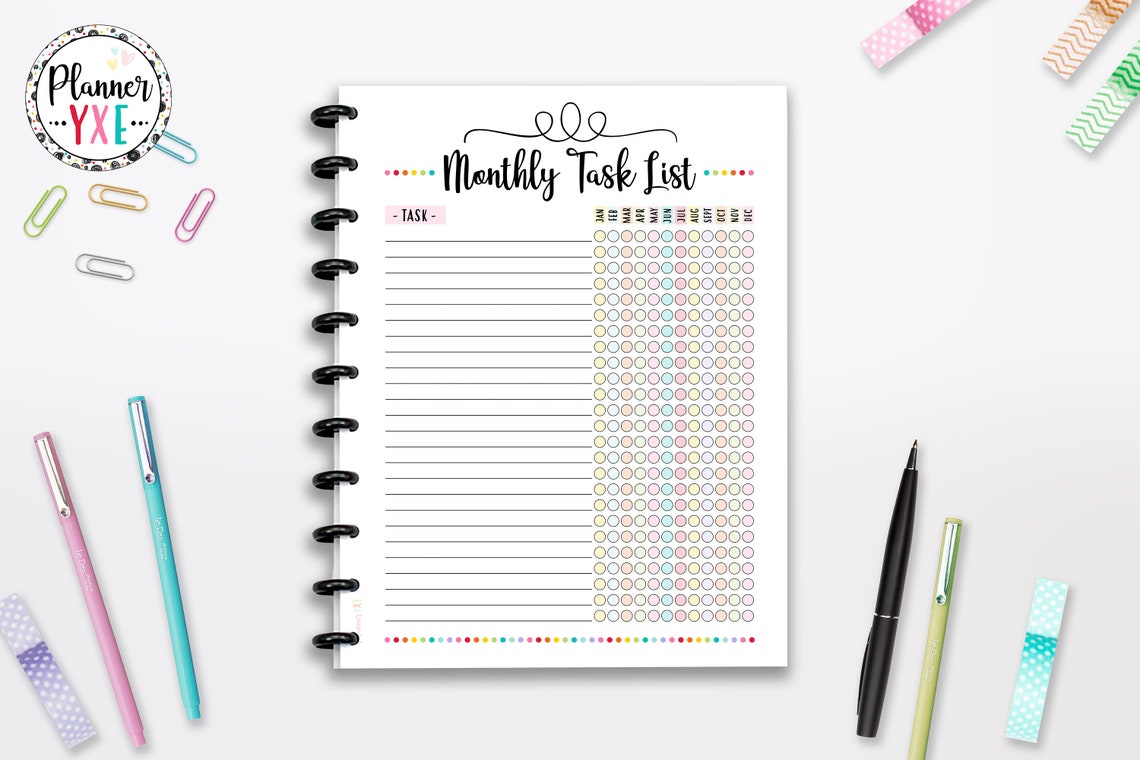 Monthly Task List Printable Task Tracker Check List INSTANT - Etsy