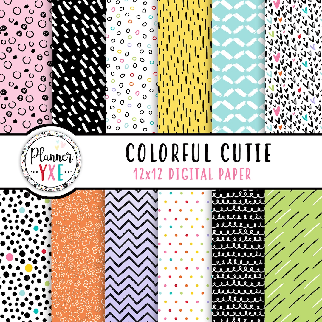 Colorful Digital Paper, 12x12, INSTANT DOWNLOAD, Scrapbooking Paper ...