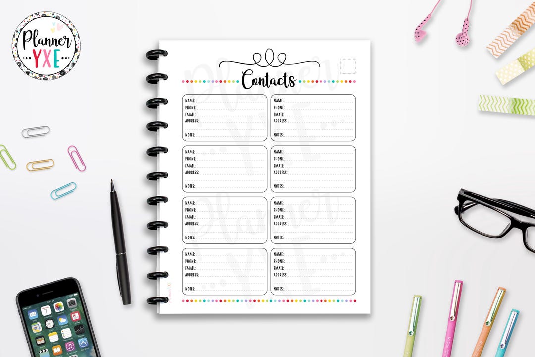 Contact List Planner Printable, INSTANT DOWNLOAD, Planner Insert, Full ...