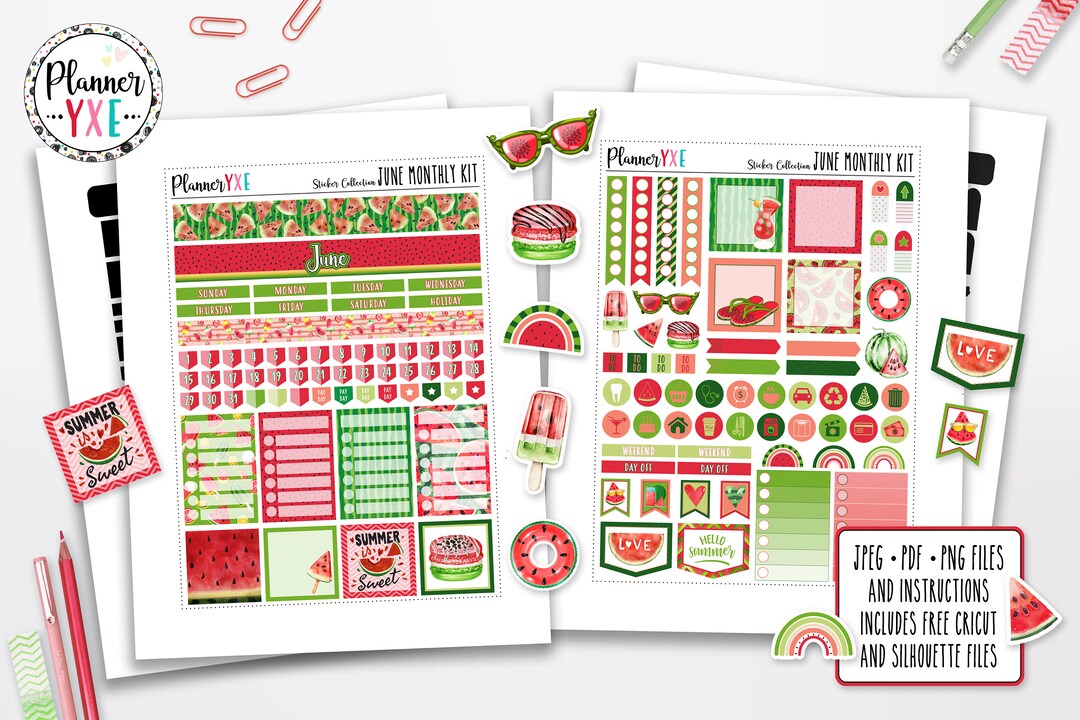 June Planner Stickers, Summer Planner Stickers, Printable Stickers ...