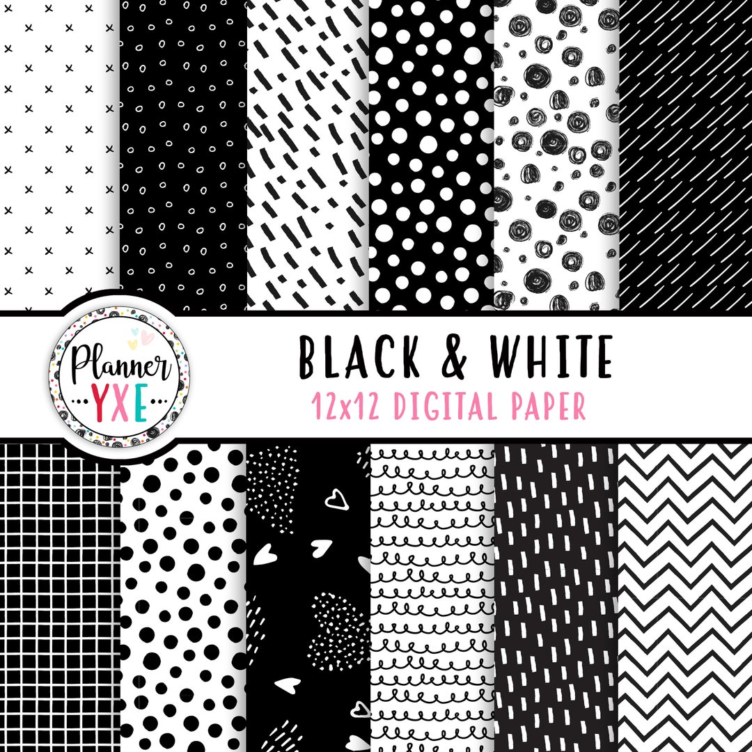 Black and White Digital Paper, 12x12, INSTANT DOWNLOAD, P Scrapbooking ...