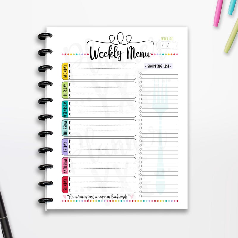 Weekly Menu Planner - Etsy