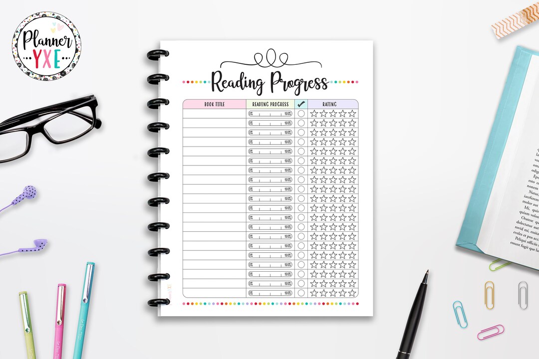 Reading Progress Planner, Book List, CUTLINES, INSTANT DOWNLOAD, Insert ...