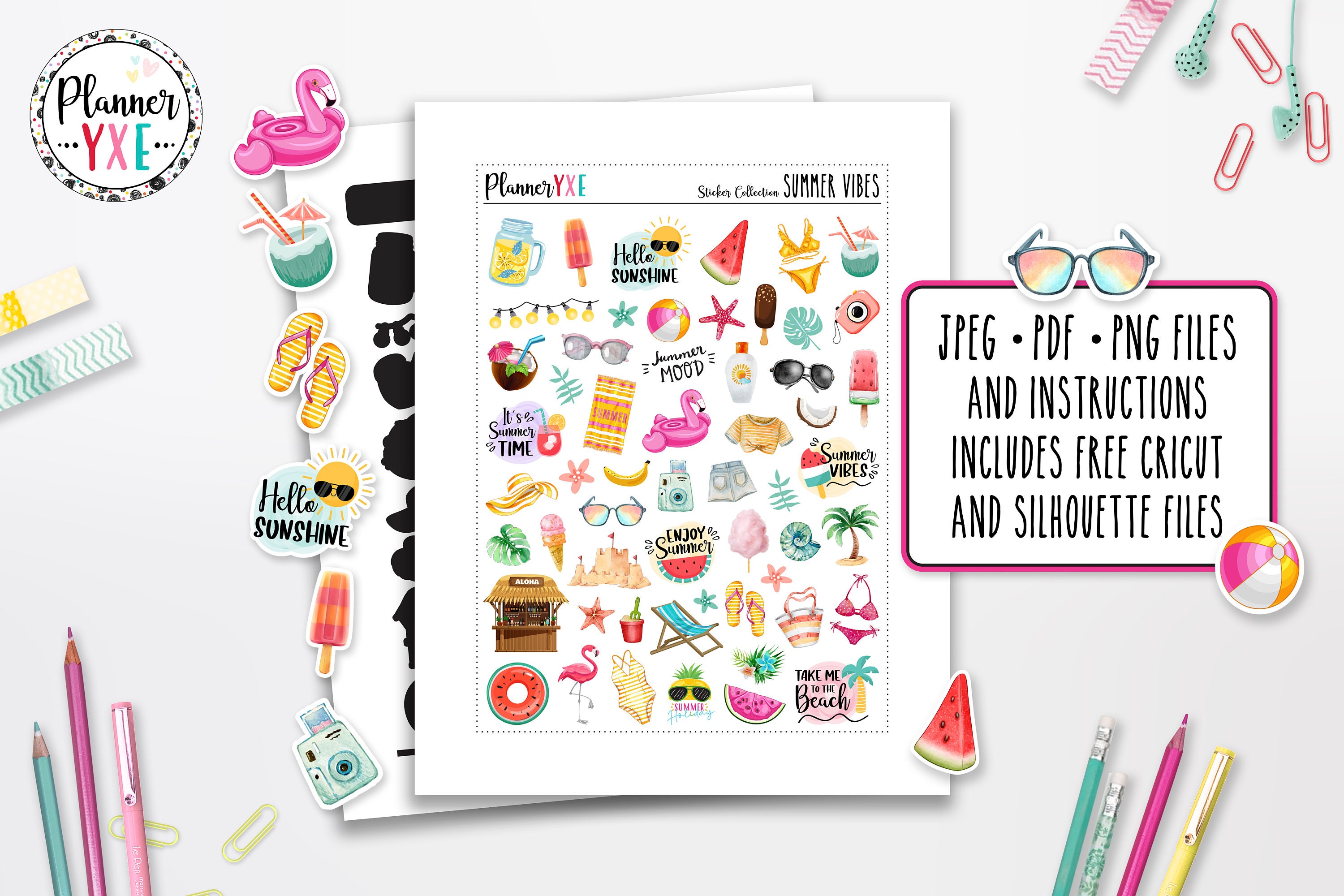 Summer Sticker Sheet Printable, Summertime, Summer Vibes, INSTANT ...