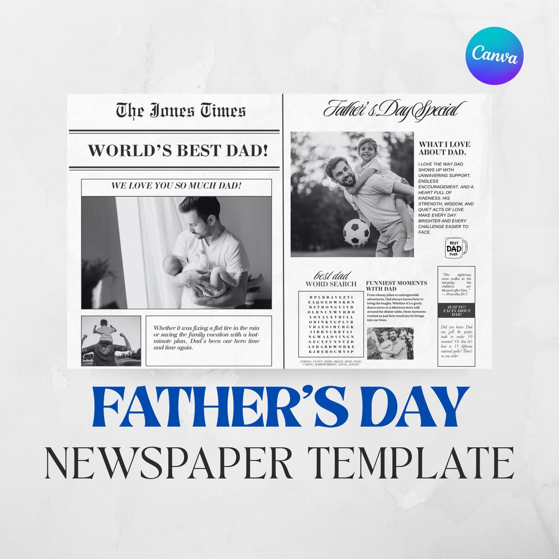 Personalized Father’s Day Newspaper Template, Editable Father’s Day ...