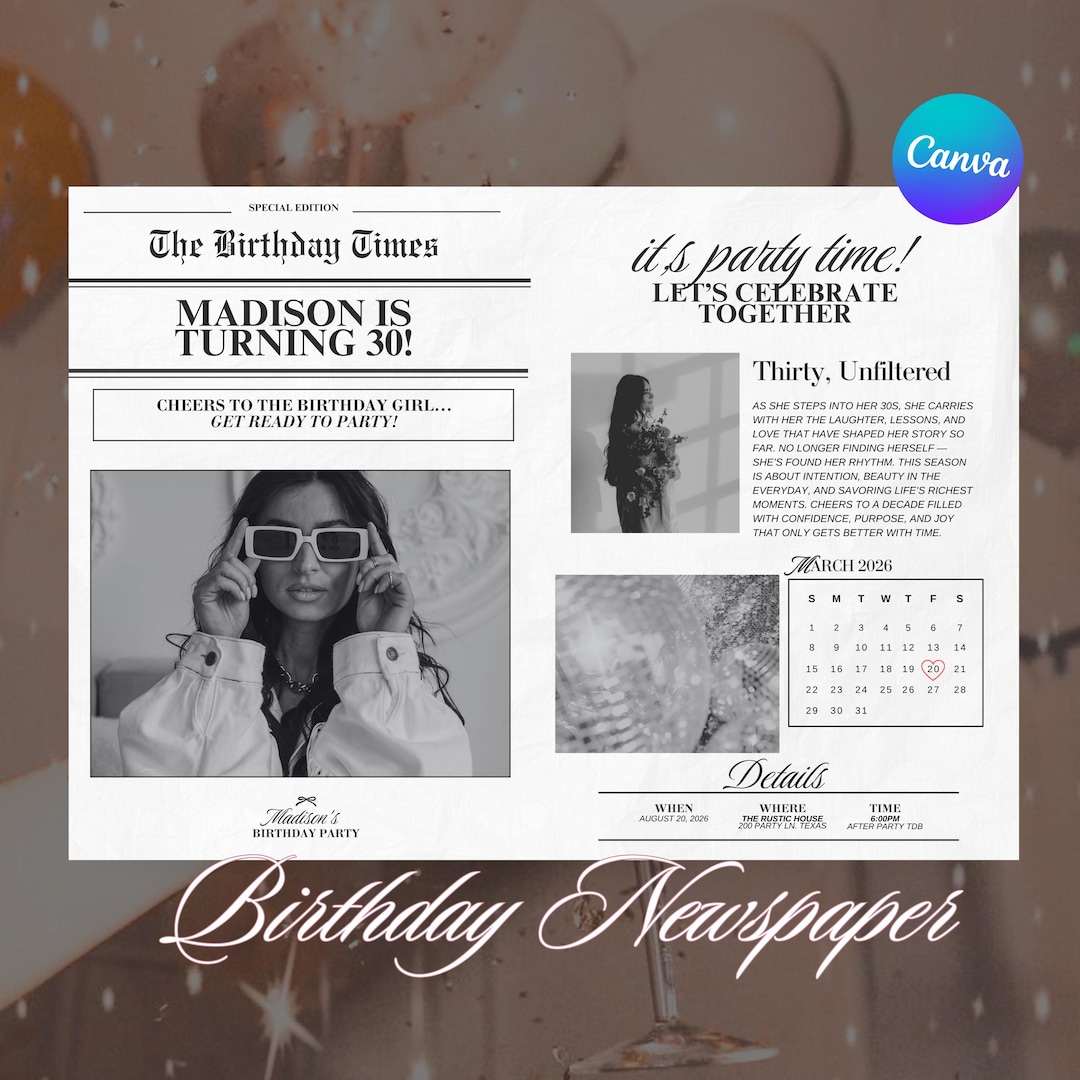 Editable Birthday Newspaper Template, Party Keepsake (digital Download ...