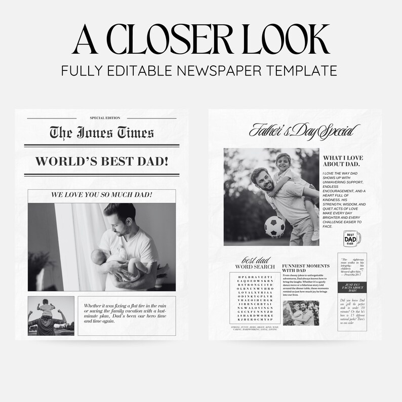 Personalized Father’s Day Newspaper Template, Editable Father’s Day ...