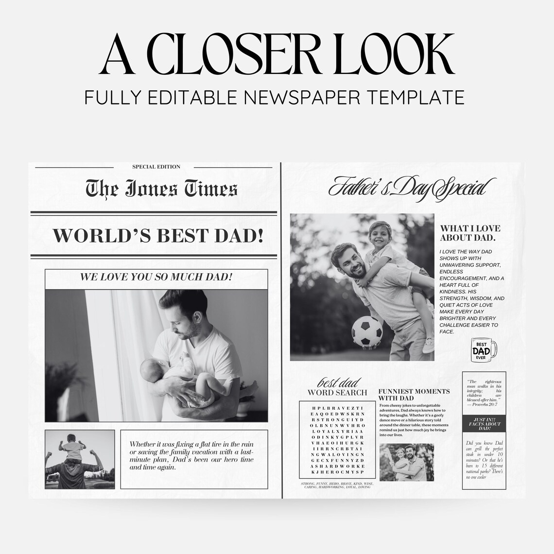 Personalized Father’s Day Newspaper Template, Editable Father’s Day ...