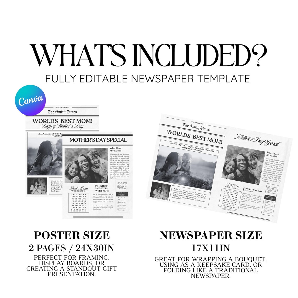 Personalized Mother's Day Newspaper Template | Photo Keepsake (digital ...
