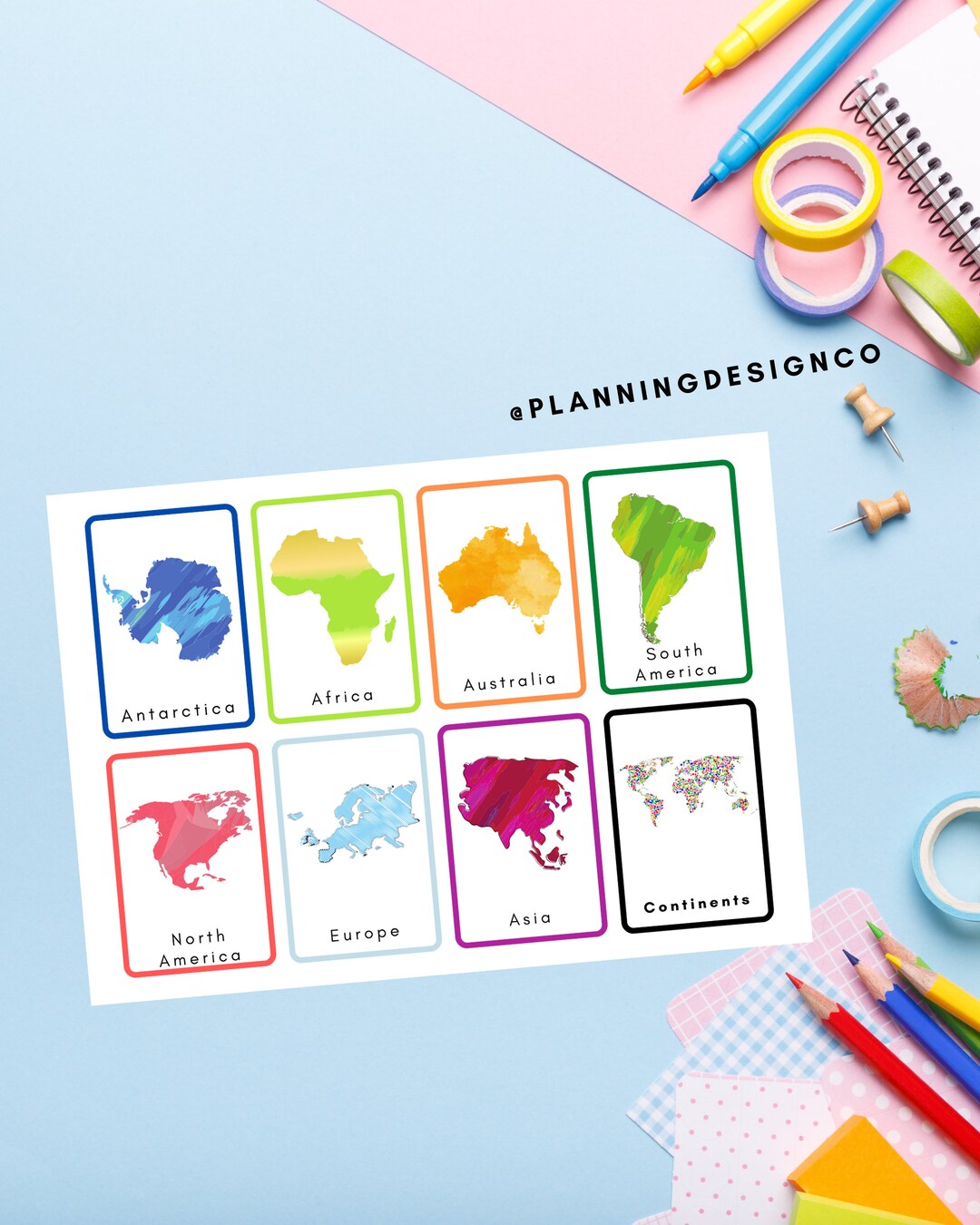 Continent Flash Cards Digital Print - Etsy