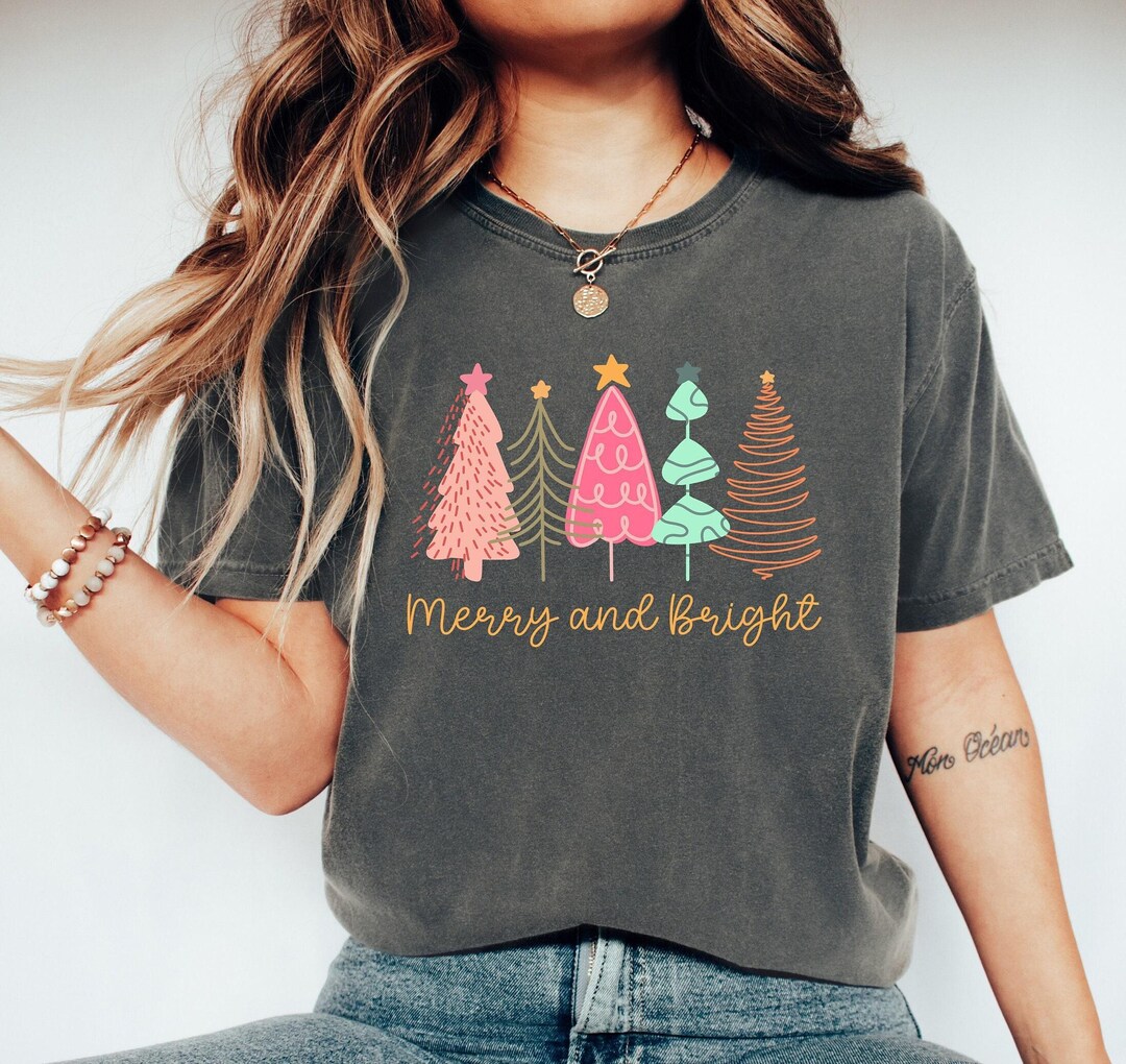 Comfort Colors® Merry & Bright Christmas Tree Shirt, Merry Christmas ...