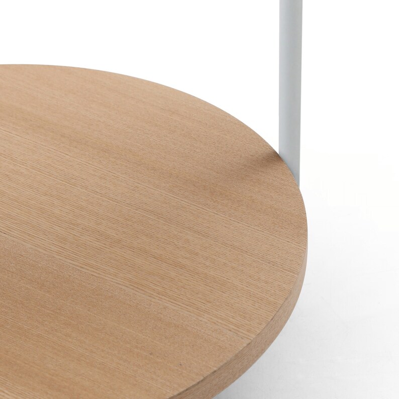 Cleo 90cm Round Coffee Table Ash With Storage Shelf White Legs Scandi ...