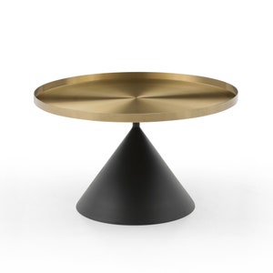 Lloyd Round Tray Top Coffee Table Brushed Gold Black Metal Cone Base ...