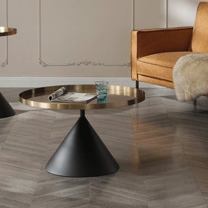 Lloyd Round Tray Top Coffee Table Brushed Gold Black Metal Cone Base ...