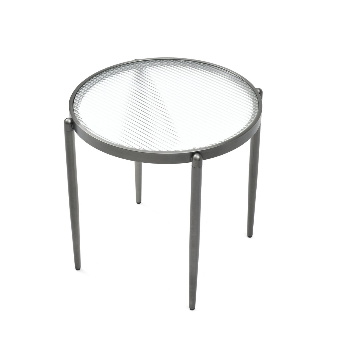 Gatsby Gunmetal Side Table Round 48cm Fluted Glass End Table Mid ...
