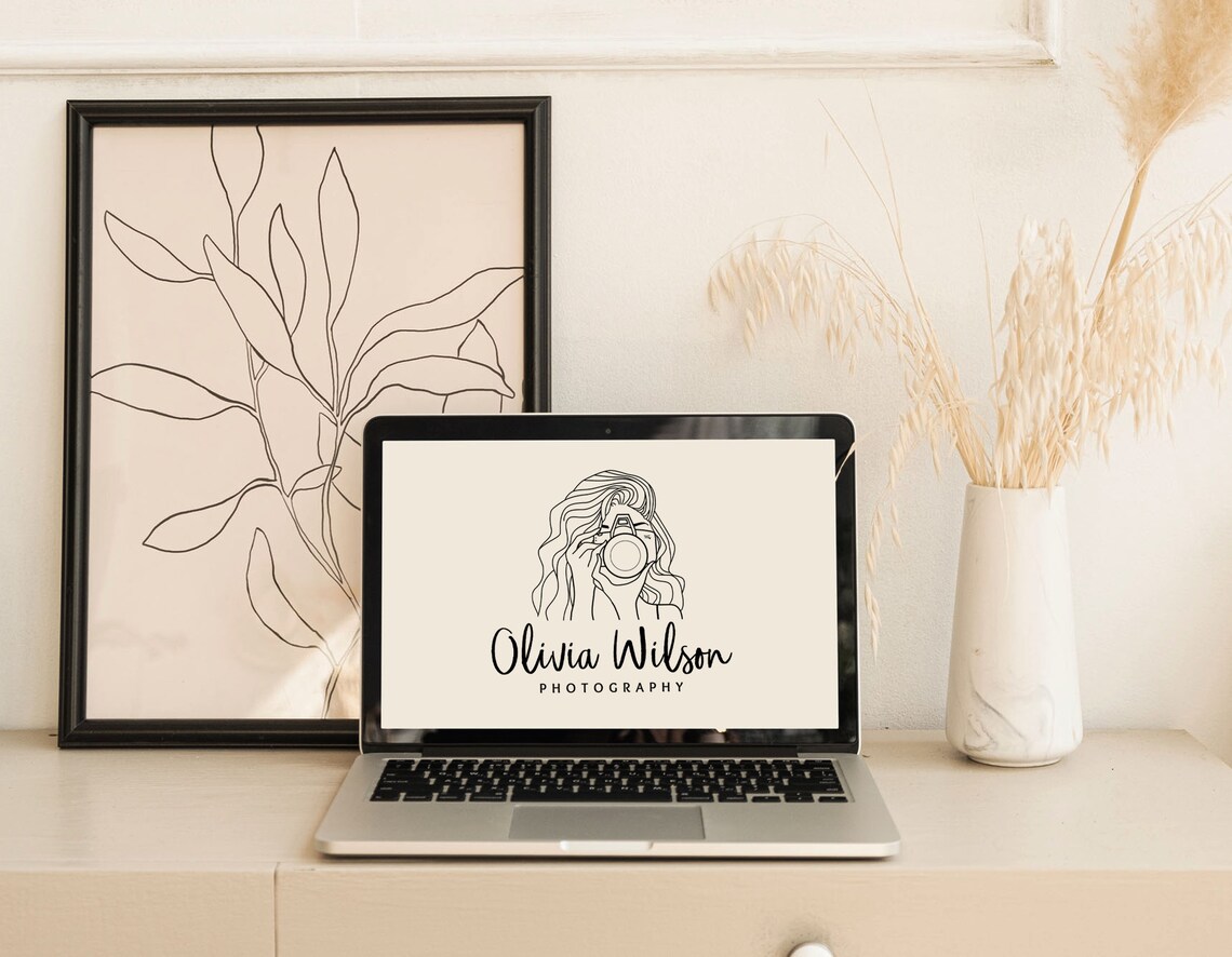 Premade Logo • Girl With Camera Logo • Line Art Logo • Photography Logo ...