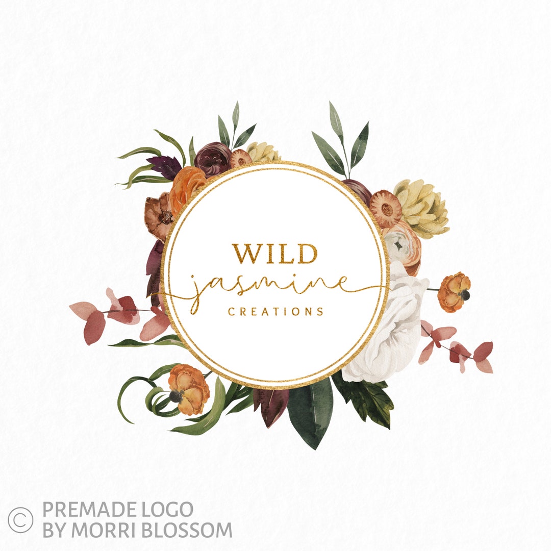 Premade Logo • Fall Floral Logo • Autumn Logo • Elegant Logo • Gold ...