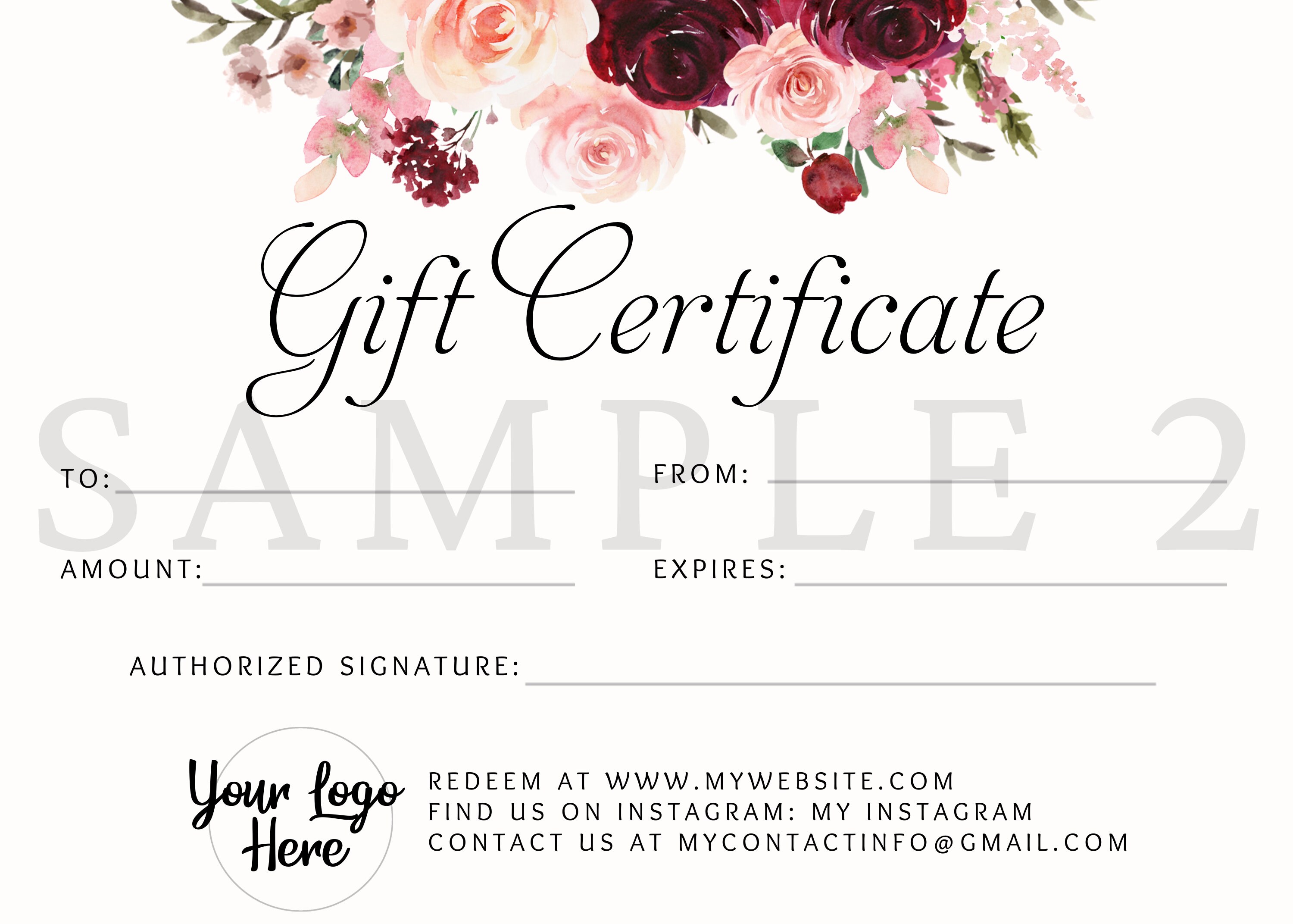 Gift Certificate Red Floral Gift Card Canva Template | Etsy