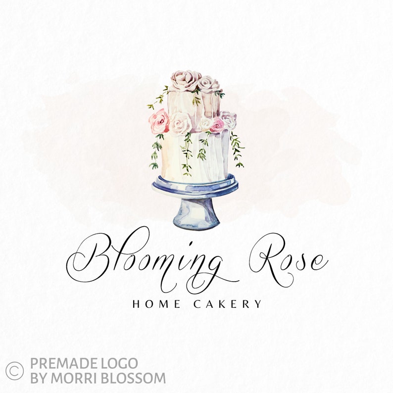 Premade Logo Wedding Cake Logo Elegant Floral Cakery Logo - Etsy