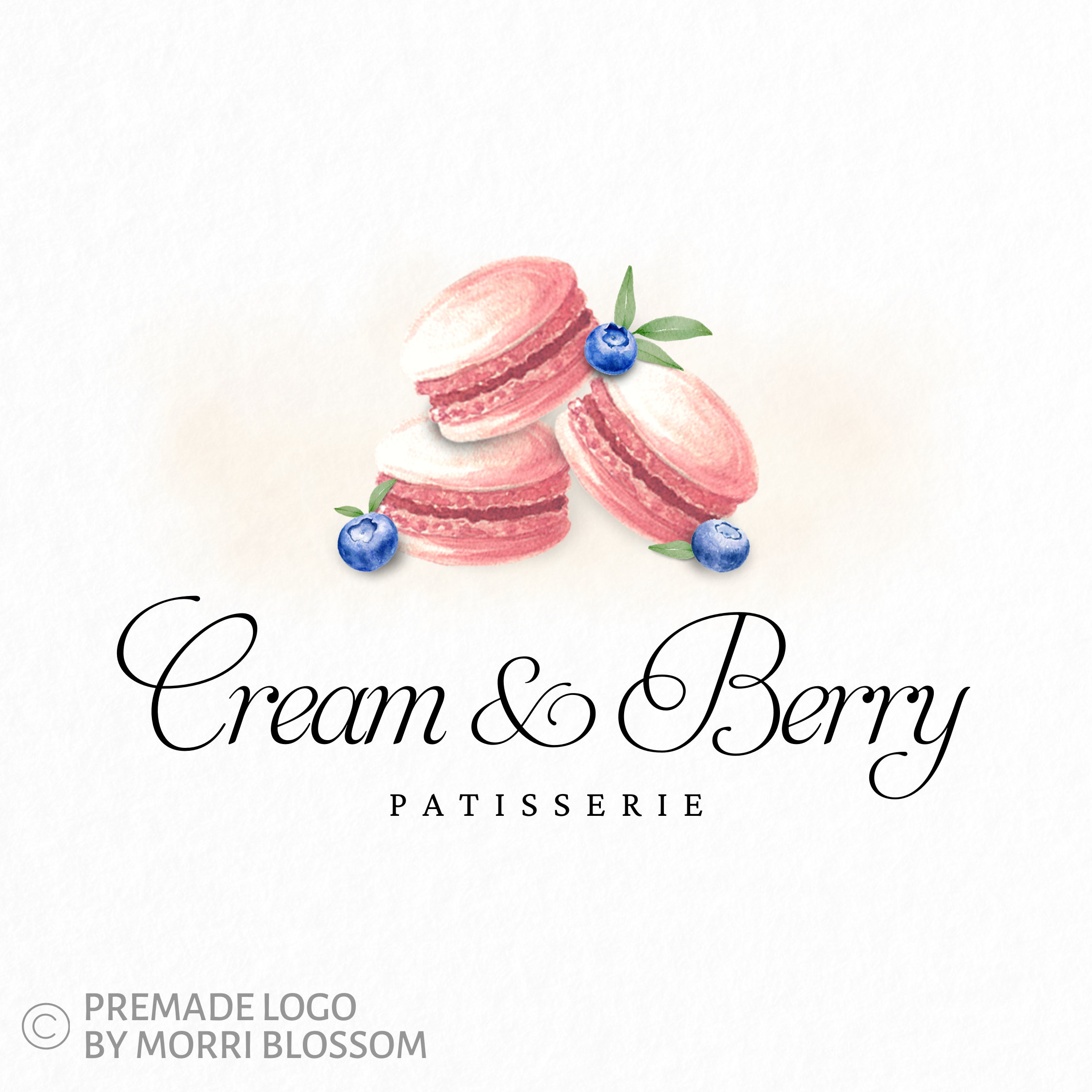 Premade Logo Pink Macarons Blueberries Logo French Dessert - Etsy