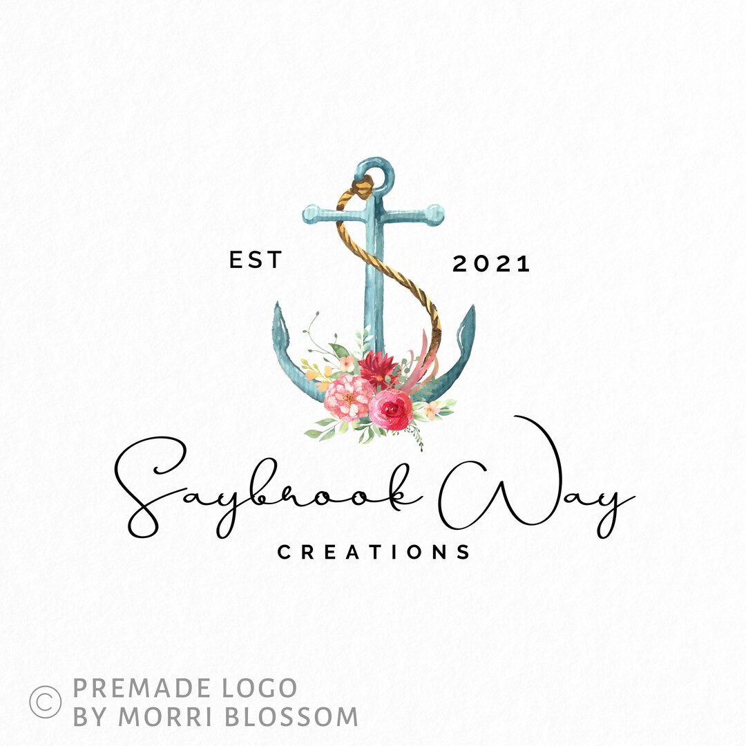 Premade Logo • Floral Anchor Logo • Boho Logo • Nautical Logo • Ocean ...