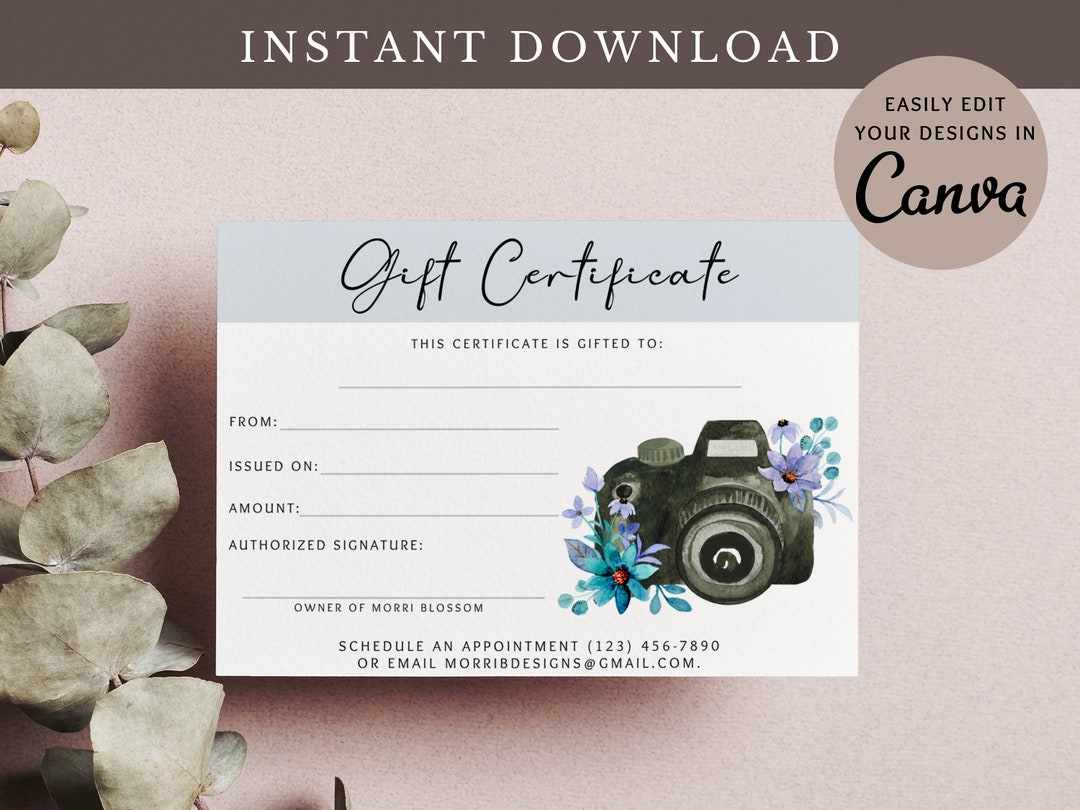 Gift Certificate • Photography Gift Card • Canva Template • Photo Shoot ...