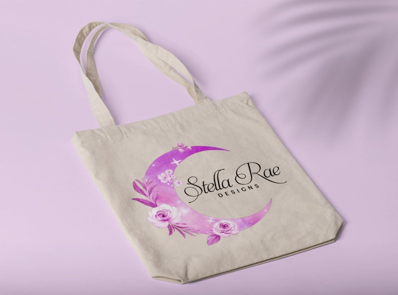 Premade Logo Purple Floral Moon Celestial Logo Lunar - Etsy