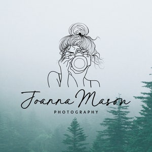 Premade Logo • Girl With Camera Logo • Line Art Logo • Photography Logo ...