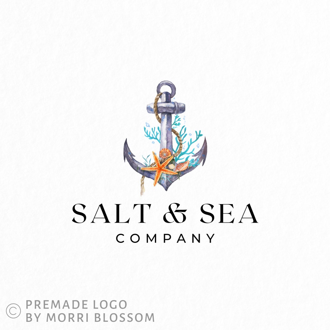 Premade Logo • Anchor & Sea Shells Logo • Boho Nautical Logo • Ocean ...