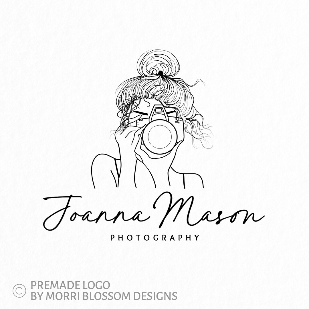 Premade Logo • Girl With Camera Logo • Line Art Logo • Photography Logo ...