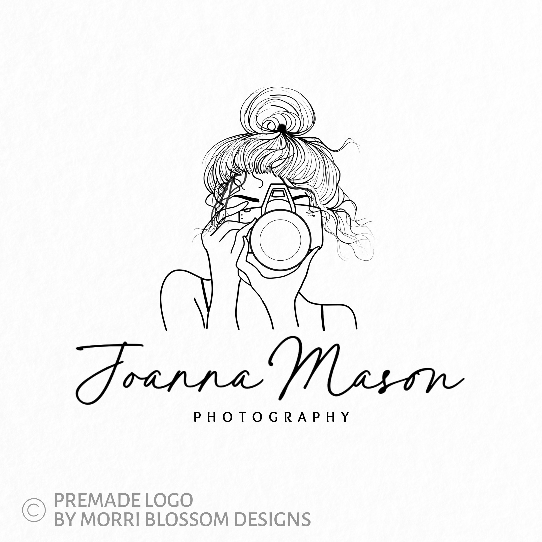 Premade Logo • Girl With Camera Logo • Line Art Logo • Photography Logo ...